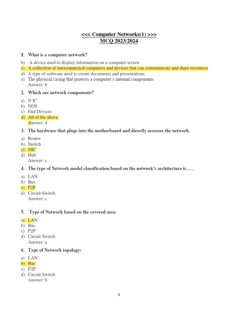 Computer Networks MCQ Guide | PDF | Osi Model | Computer Network