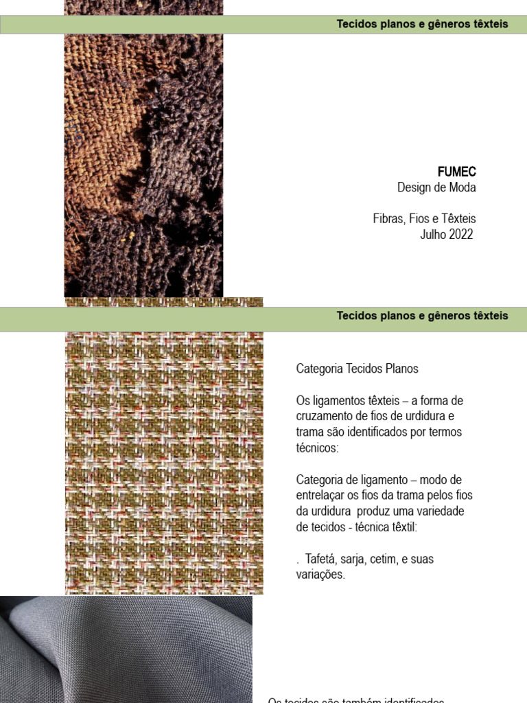 Os Ligamentos Texteis Resumido | PDF | Têxteis | Tecelagem