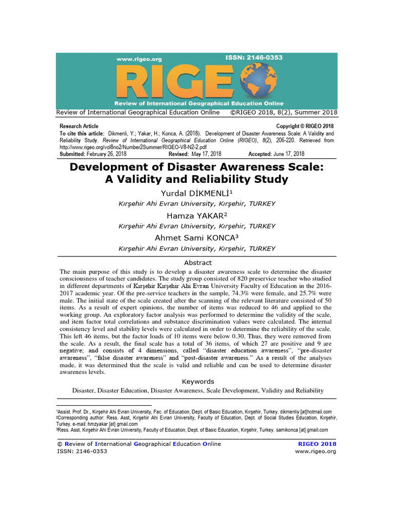 Disaster Awareness Scale | PDF | Validity (Statistics)