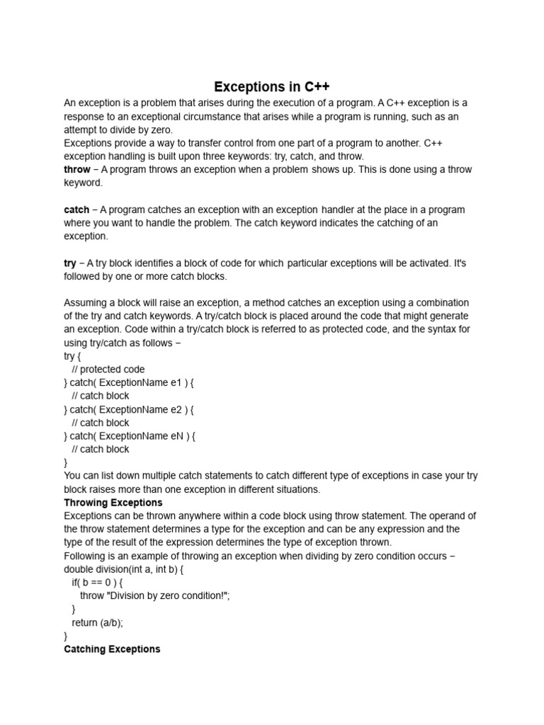 Exceptions in C | PDF | C++ | Software Development