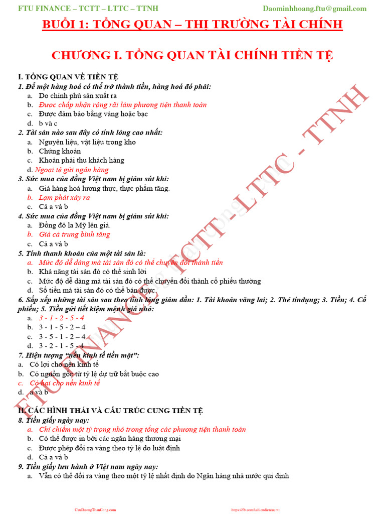 Tai Chinh Tien Te (TN) Buoi 1 Tong Quan TTTC (Key) (Cuuduongthancong - Com) | PDF