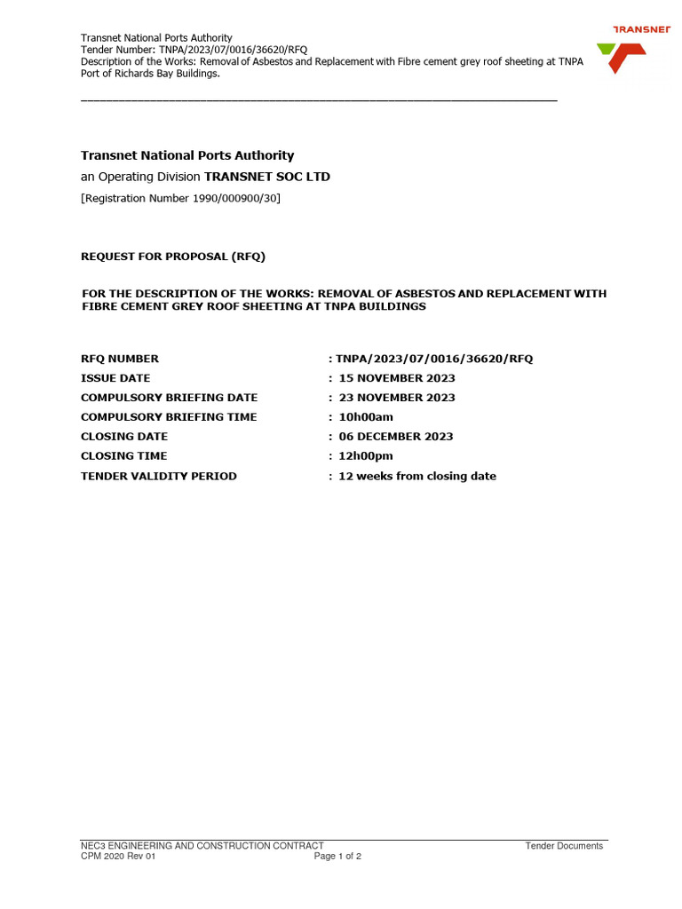 RFQ Template - For Removal of Asbestos | PDF | Joint Venture | Procurement