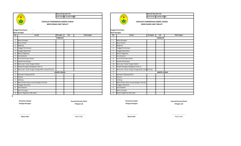 Ceklis Penerimaan Sampel | PDF