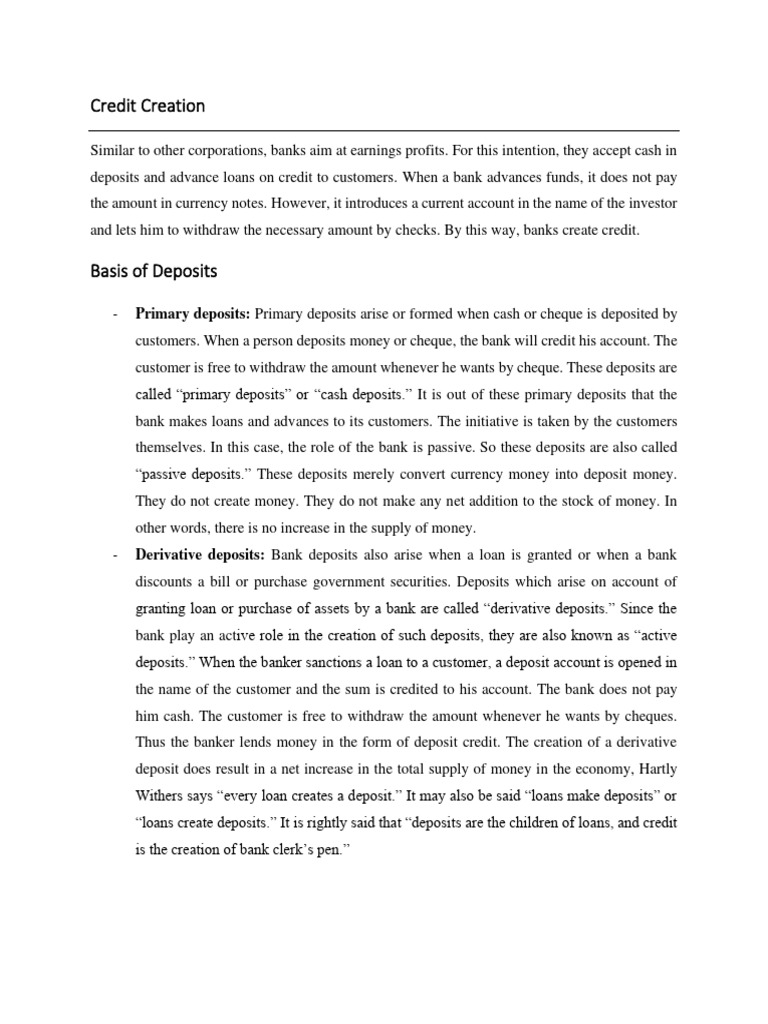 5 - Credit Creation Note | PDF | Banks | Deposit Account