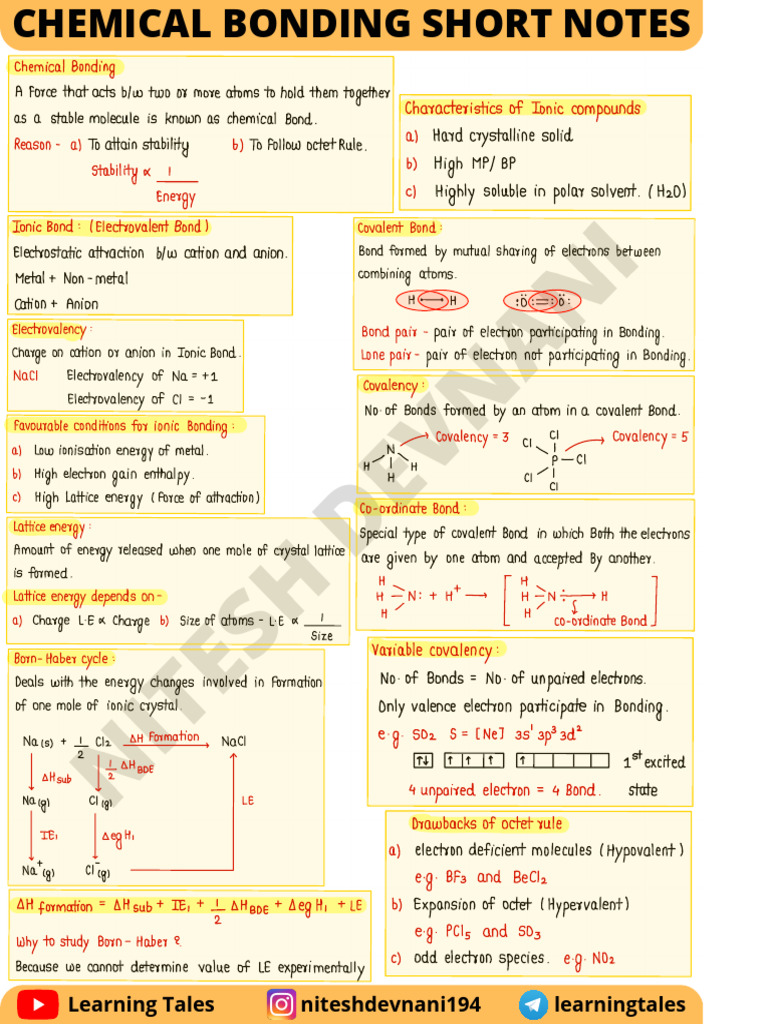 Class 11 Chemical Bonding Notes | PDF | Ion | Chemical Bond