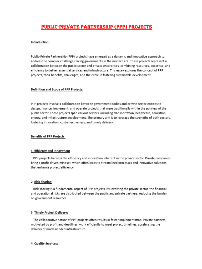 Public-Private Partnership (PPP) Projects | PDF | Public–Private ...