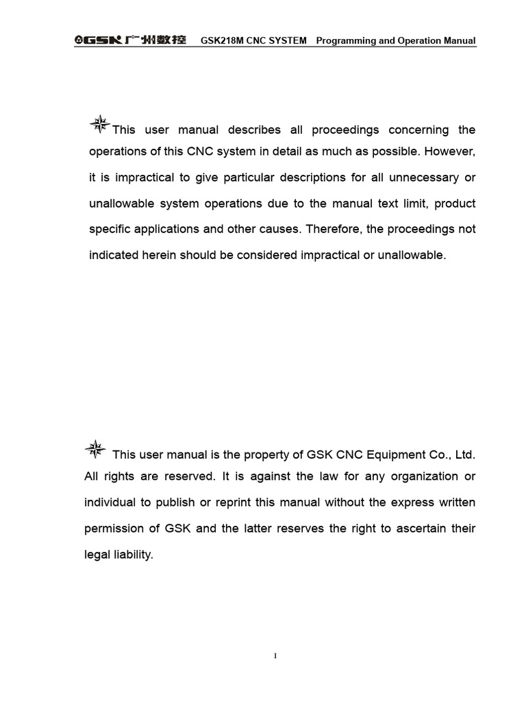 GSK218M CNC SYSTEM Programming and Operation Manual | PDF | Numerical Control | Machining