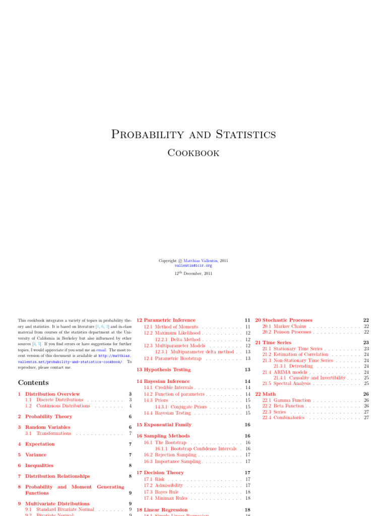 Probability and Statistics Cookbook | PDF | Bootstrapping (Statistics) | Statistics