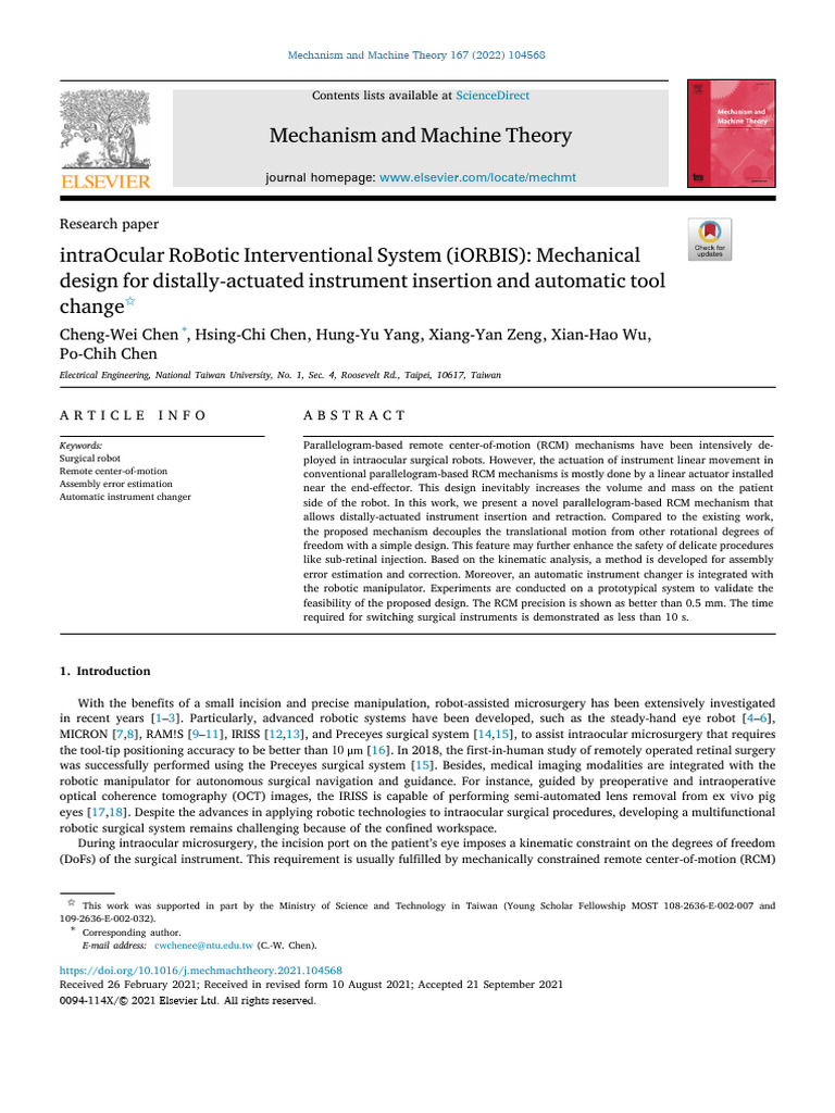 2022 - Intraocular RoBotic Interventional System (iORBIS) Mechanical ...
