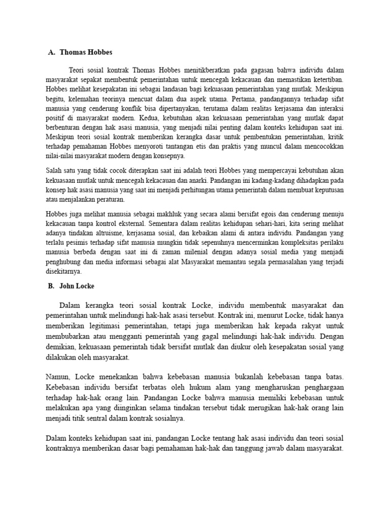 Kritik Kelemahan Hobbes, John Locke, Jean Jacques - 11 | PDF | Politik ...