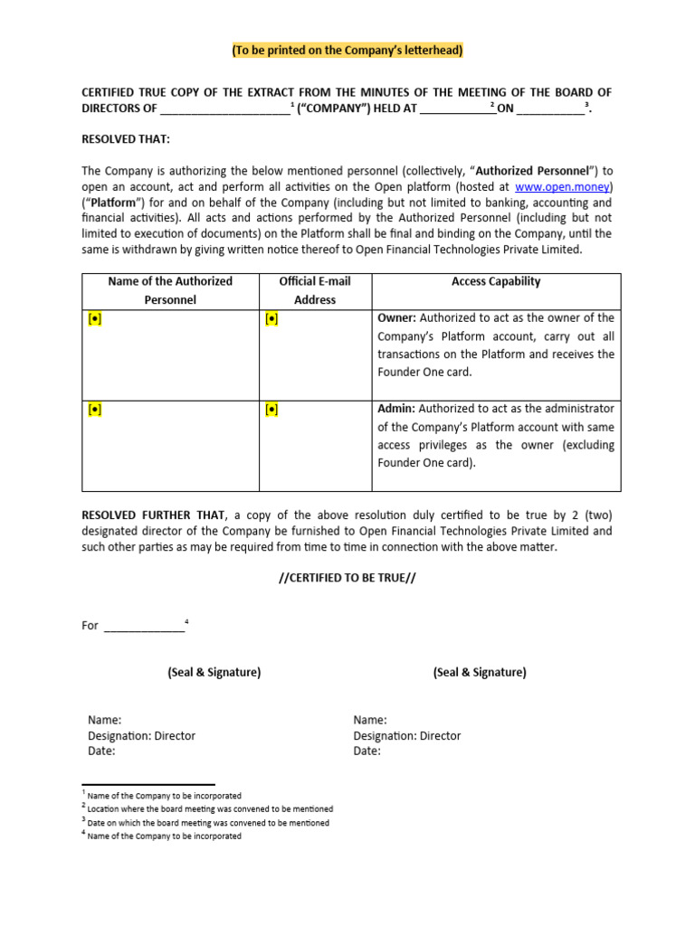 Board Resolution | PDF