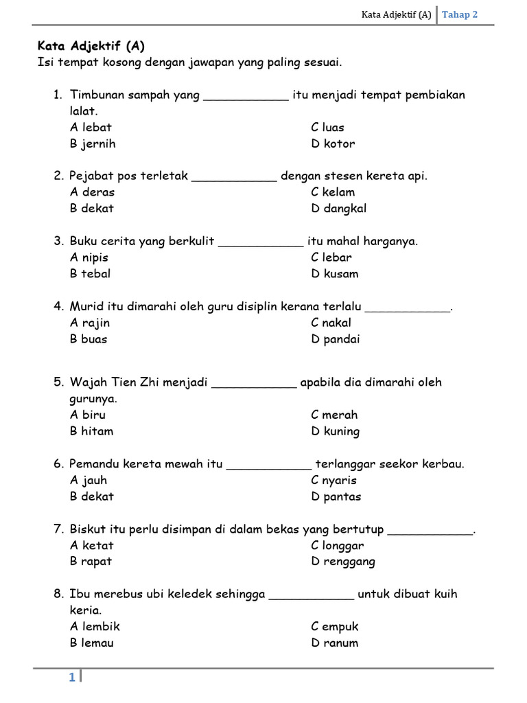 Latihan Tatabahasa Sekolah Rendah Tahap 2 | PDF