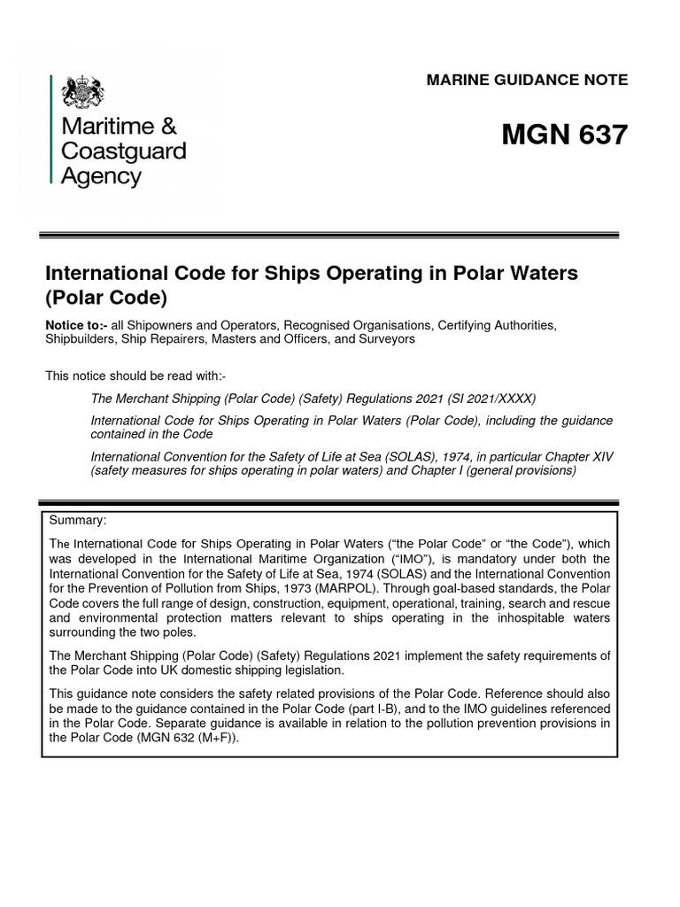 Annex B - Polar Code Marine Guidance Note | PDF | Shipping