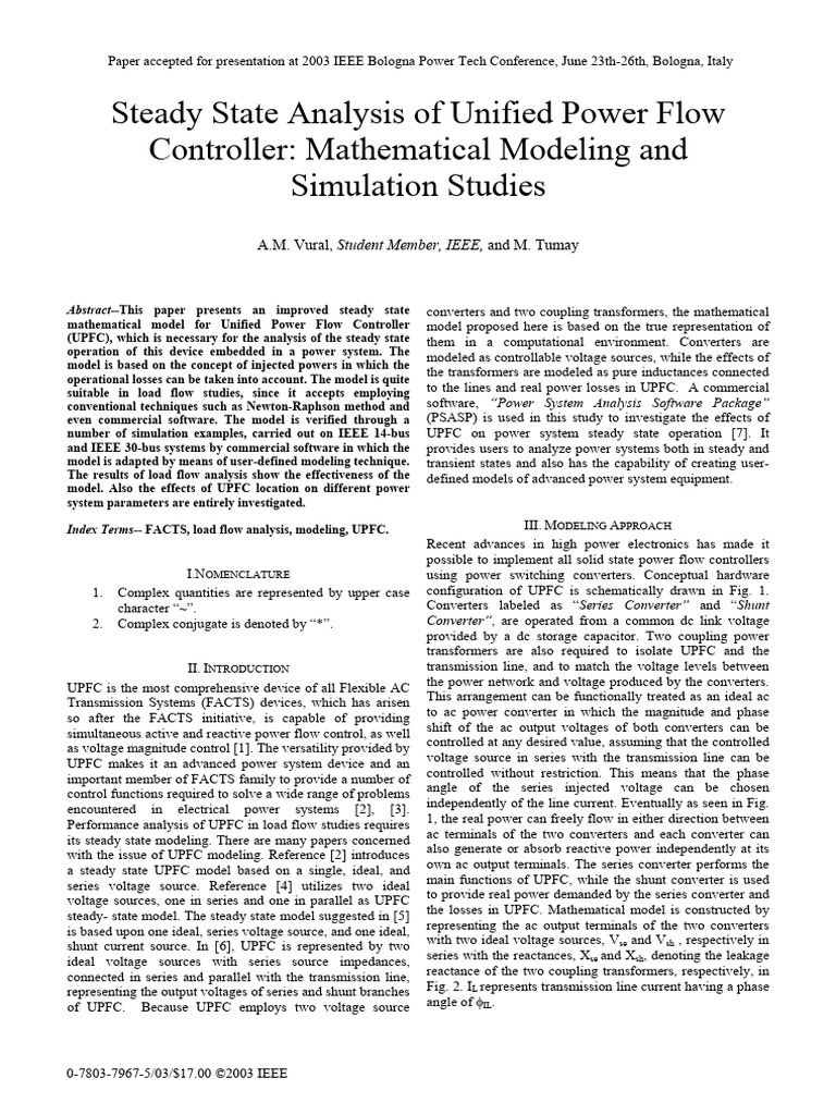 Steady State Analysis of Unified Power Flow Controller: Mathematical Modeling and Simulation ...