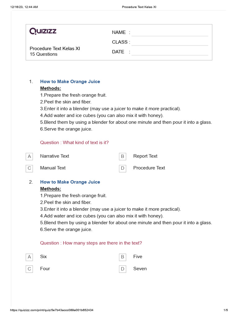 Procedure Text Kelas XI | PDF | Diet & Nutrition | Juice