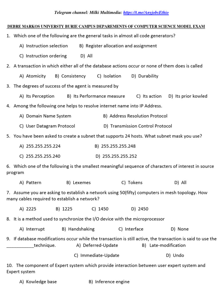 2015 Model Exam For Computer Science | Download Free PDF | Computer Network | Databases