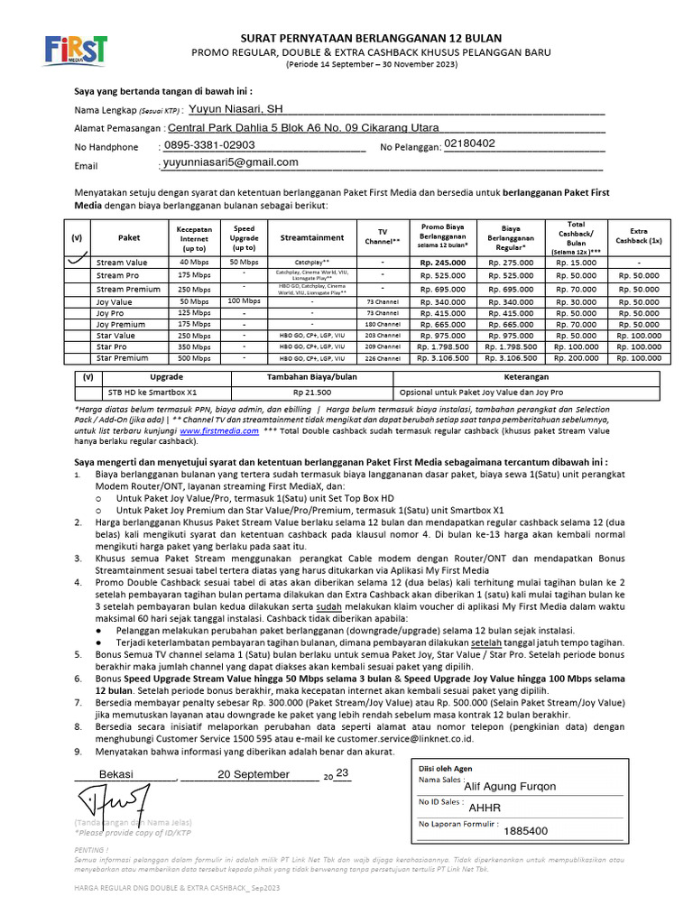 SKB LOA First Media - GO Double & Extra CB Sep 2023-1 | PDF