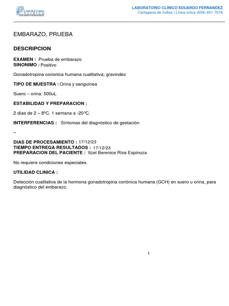 Prueba Gravindex para Diagnóstico de Embarazo | PDF