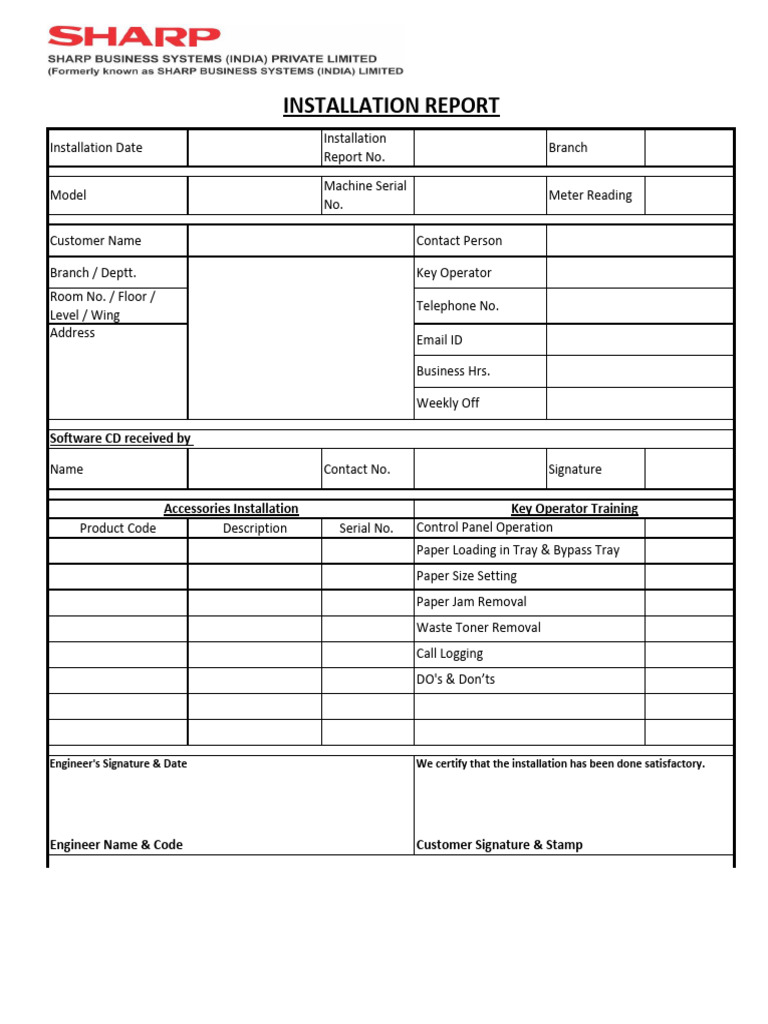 Installation Report - SHARP | PDF
