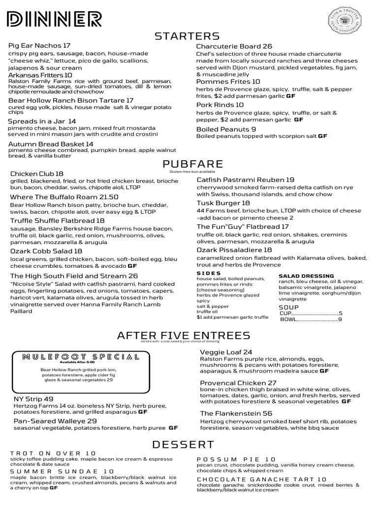 Dinner Menu | PDF | Vinaigrette | Salad