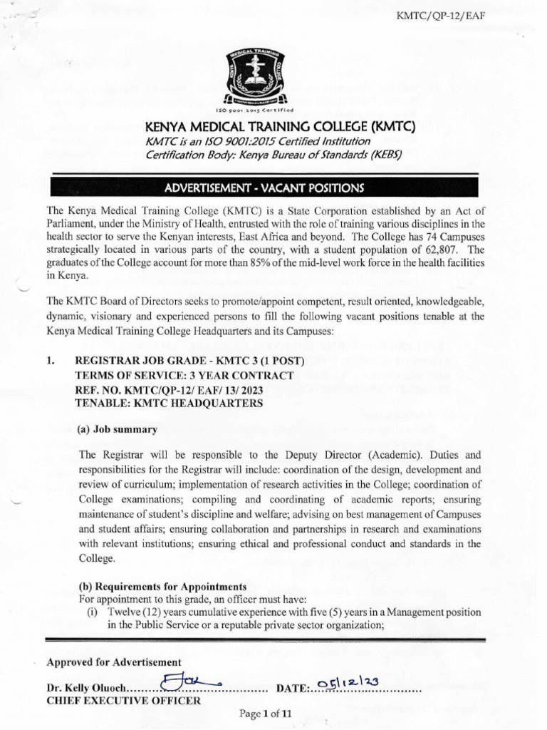 KMTC Vacancy Advertisement 1 | PDF