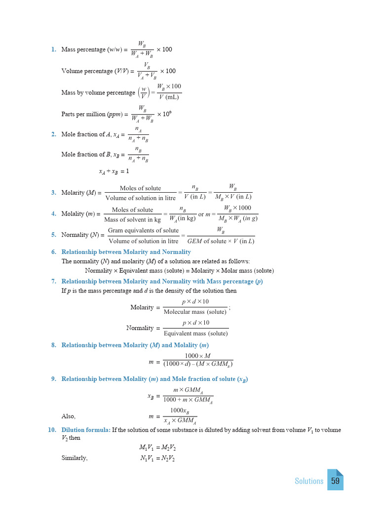 Chemistry - Class 12 Imp Formula ND Reactions | PDF | Molar Concentration | Mole (Unit)