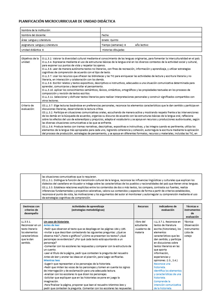 Plan L5 U6 | PDF | Cómics | Evaluación