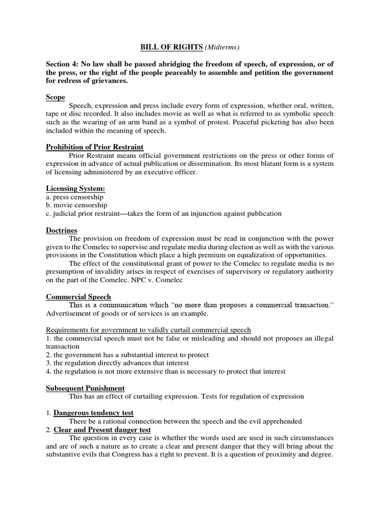 Bill of Rights Notes | PDF | Bail | Defamation