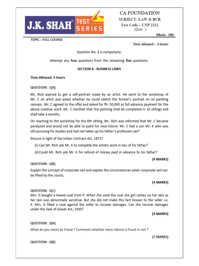 J.K Shah Full Course Practice Question Paper | PDF | Physical Fitness ...