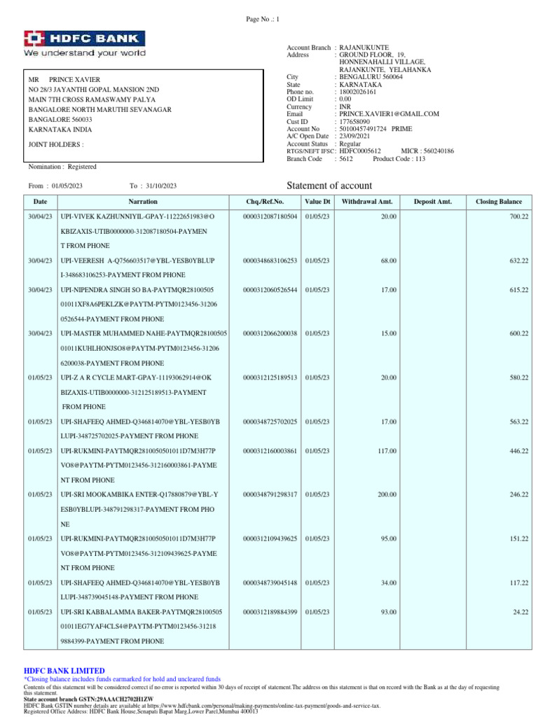 Acct Statement XX4917 13112023 | PDF | Bangalore | International Finance Acct Statement XX4917 13112023 | PDF | Bangalore | International Finance