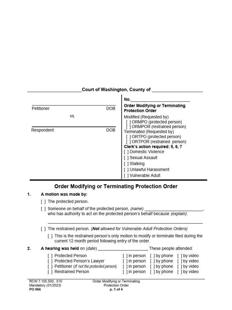 PO 066 Order ModifyingTerminating PO 2023 - 01 | PDF | Restraining Order | Justice