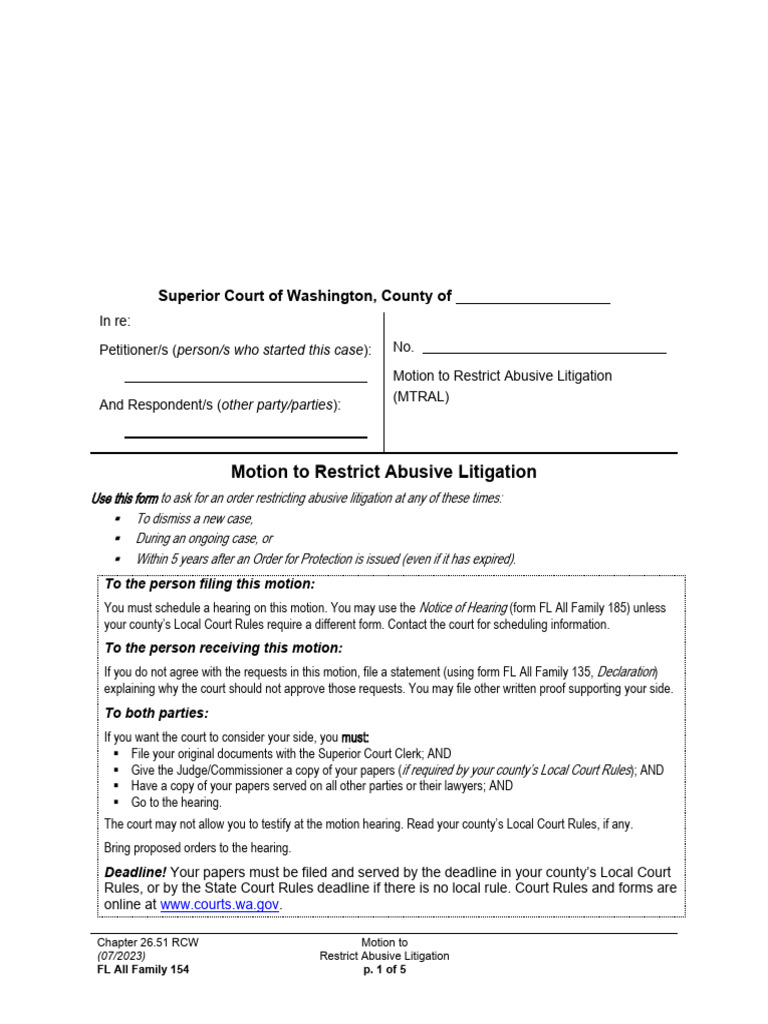 Motion to Restrict Abusive Litigation | PDF | Restraining Order | Lawsuit