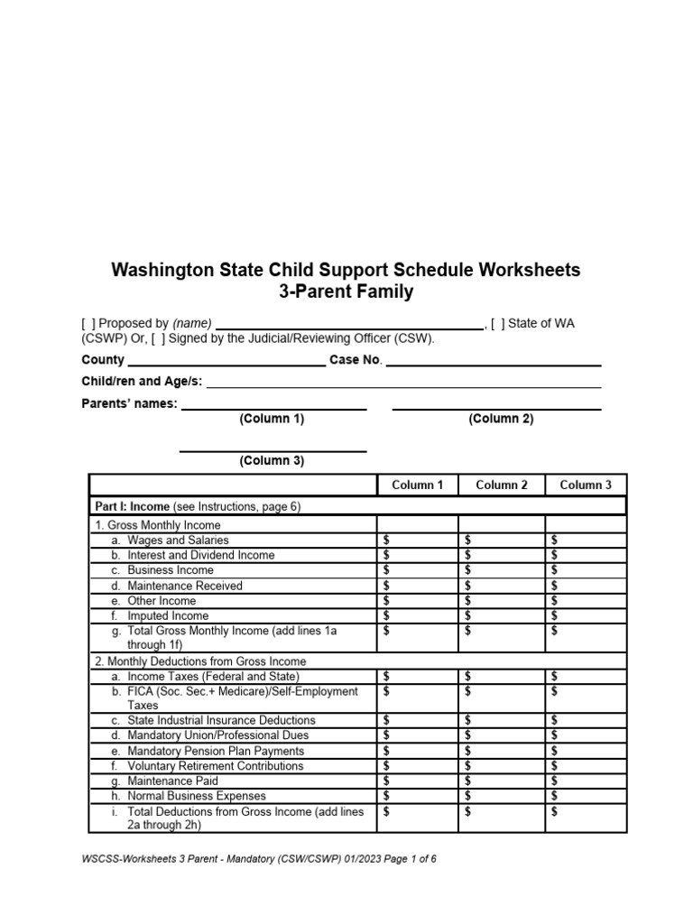 WSCSS - Worksheets 3 Parent 2023 01 | PDF | Child Support | Economies