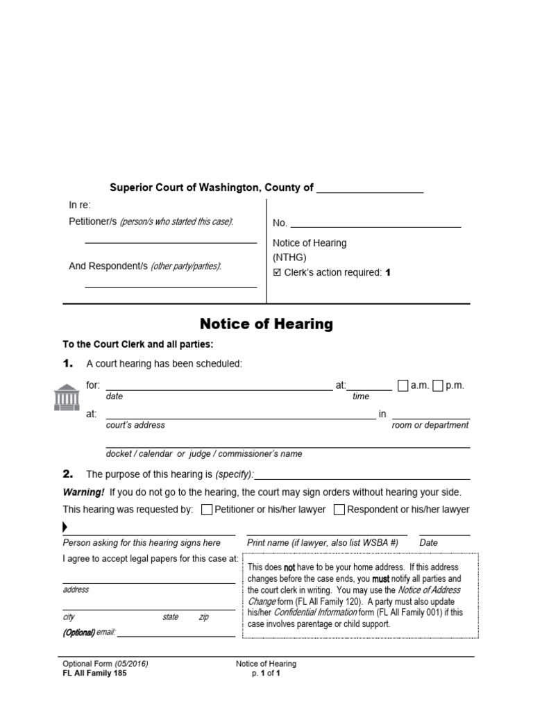 Notice of Hearing for Family Court | PDF