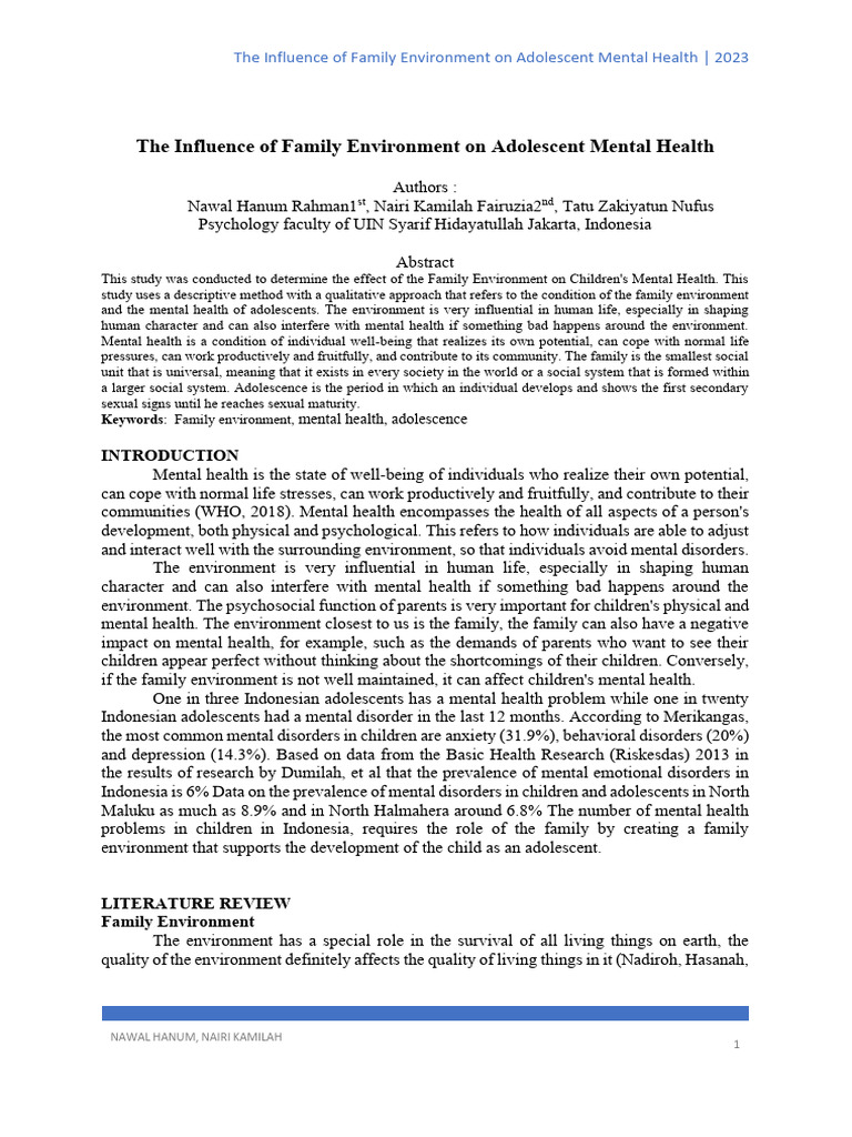 Family Environment's Impact on Youth Mental Health | PDF | Wellness