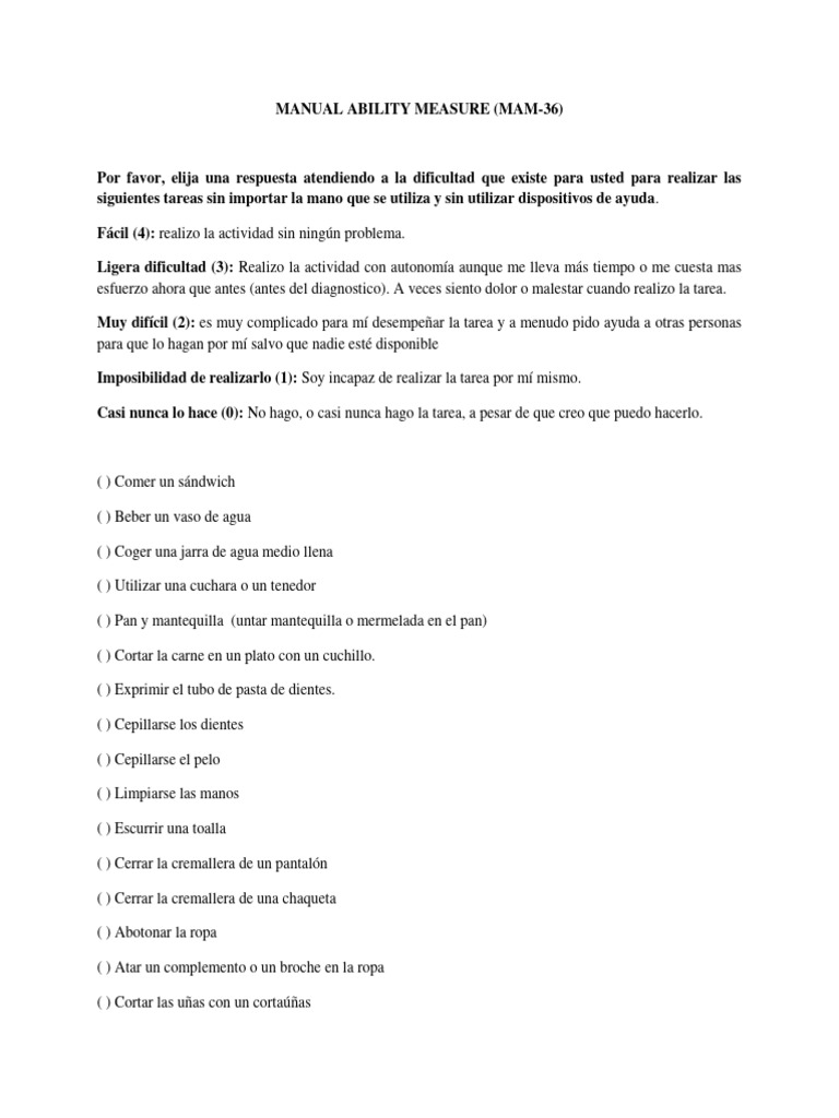 Manual Ability Measurement 36 Spanish Version-3 | PDF | Alimentos