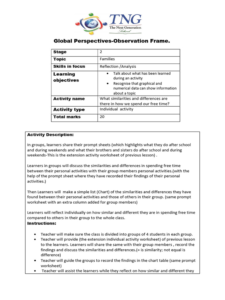 Global Perspectives-Observation Frame | PDF | Learning | Worksheet
