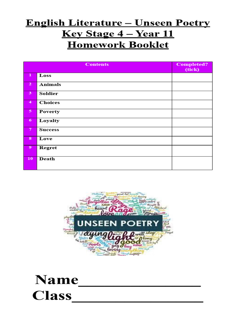 Unseen Poetry Homework Booklet | PDF | Poetry