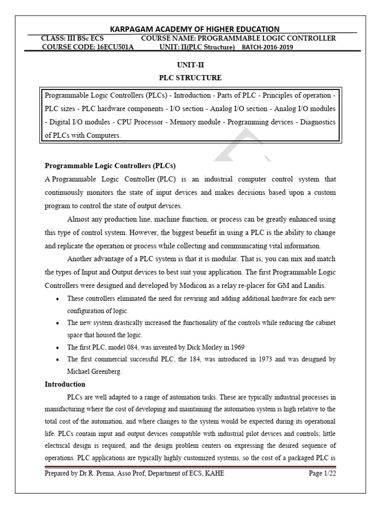 Unit II Course Material | PDF | Programmable Logic Controller | Input/Output