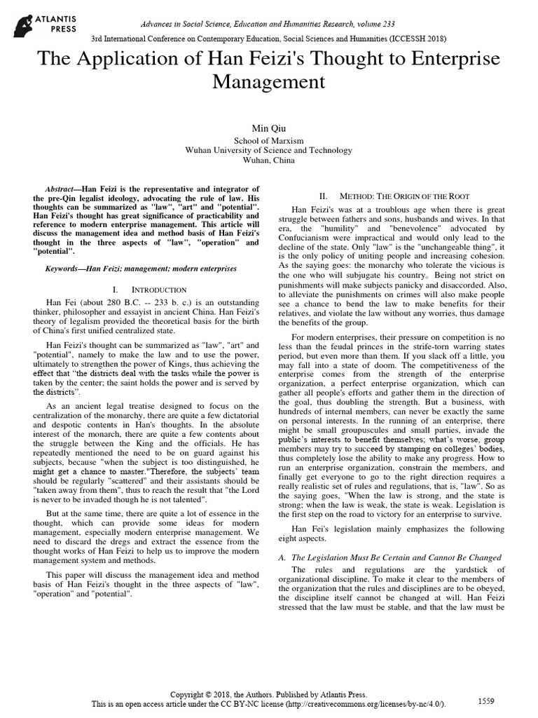 The Application of Han Feizi's Thought To Enterprise Management | PDF