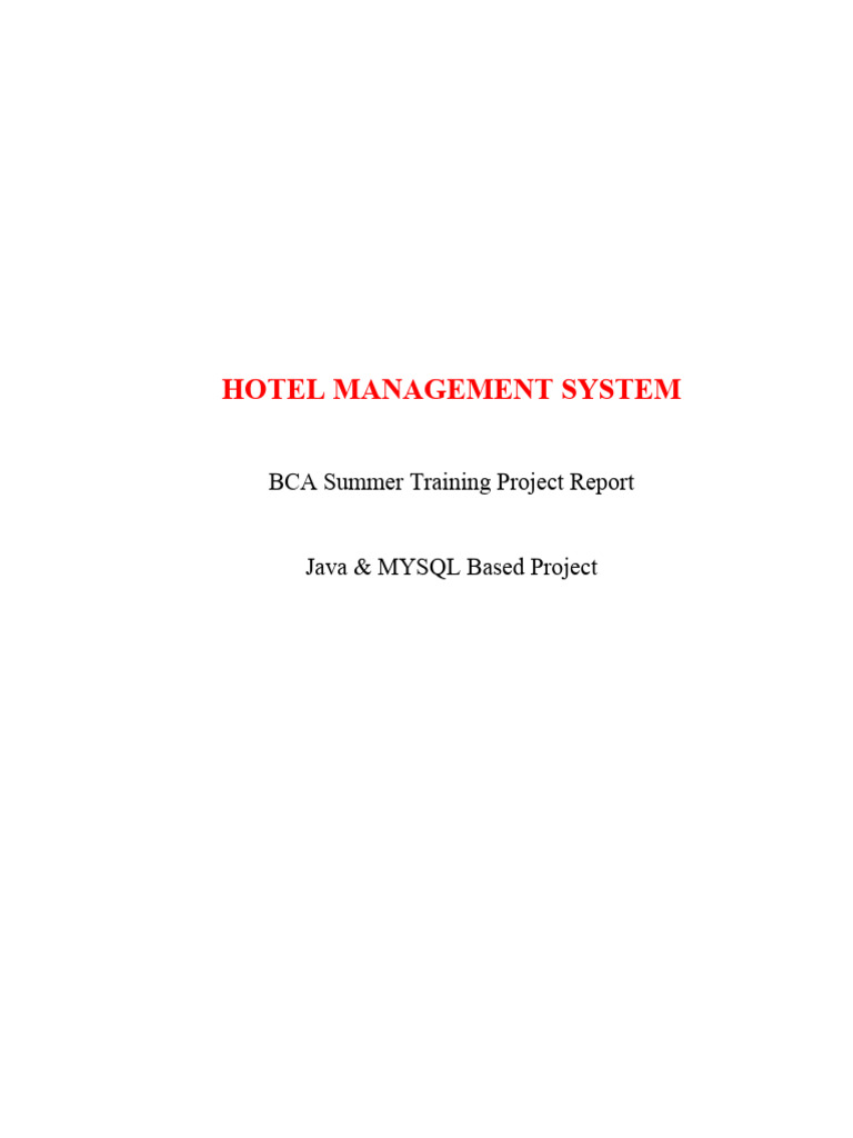 Hotel Management System JAVA + MySQL Summer Training Project For BCA - PDF Download | Download ...