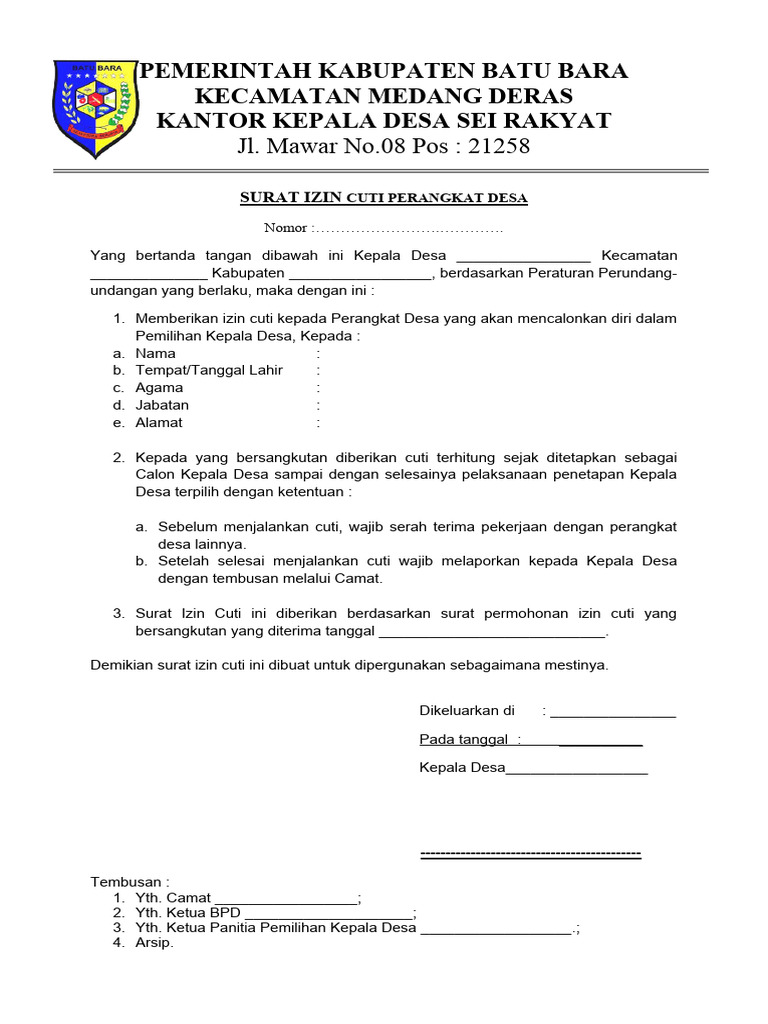 Surat Izin Cuti Perangkat Desa | PDF
