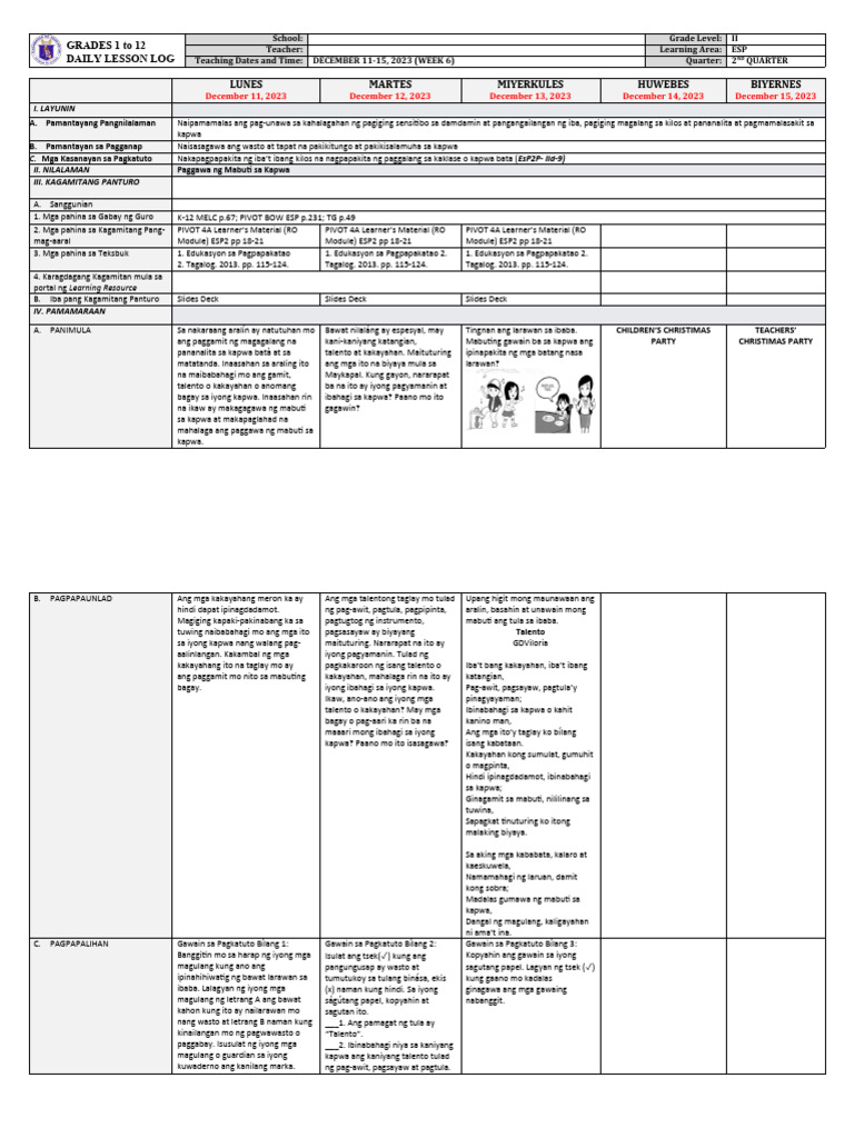 DLL Esp2 W6 Q2 | PDF