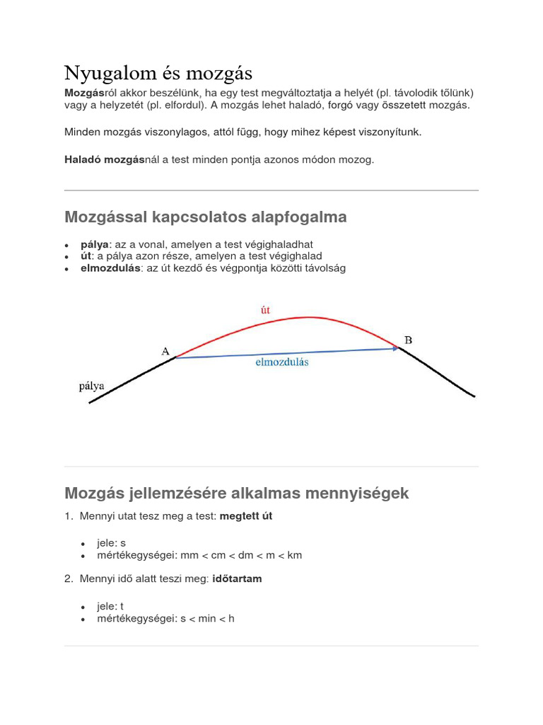 Egyenes Vonalú Egyenletes Mozgás Összefoglaló | PDF