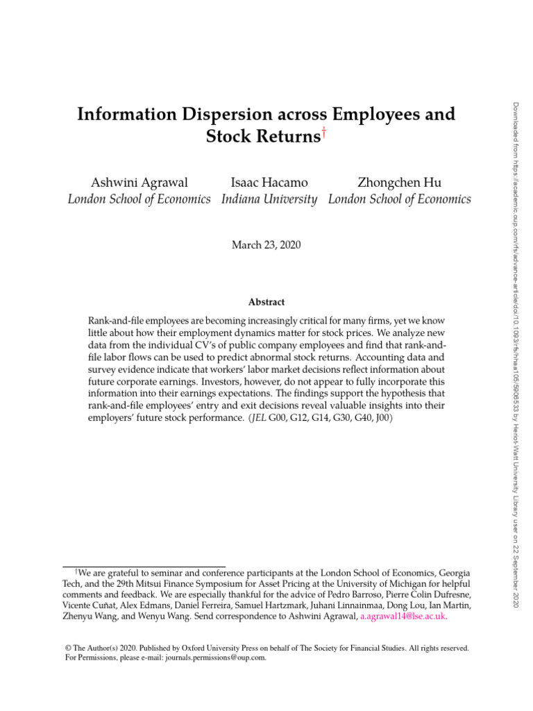 Information Dispersion Across Employees and Stock Returns | PDF ...