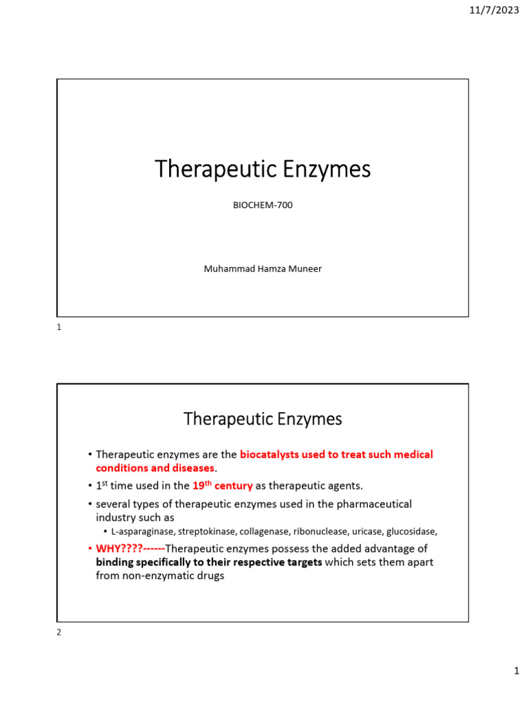 Lecture 3 (Therapeutic Enzymes) | PDF | Enzyme | Clinical Medicine