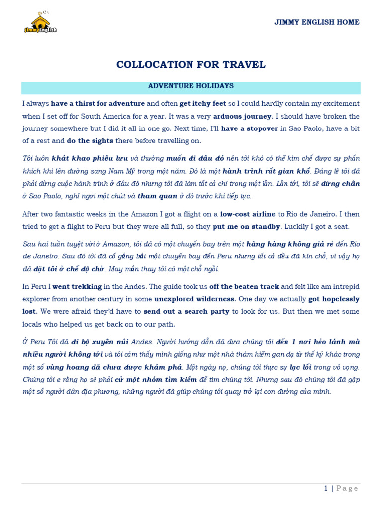 Collocation For Travel | PDF