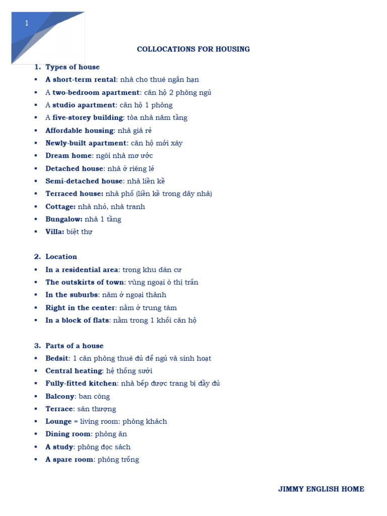 Collocations For Housing | PDF