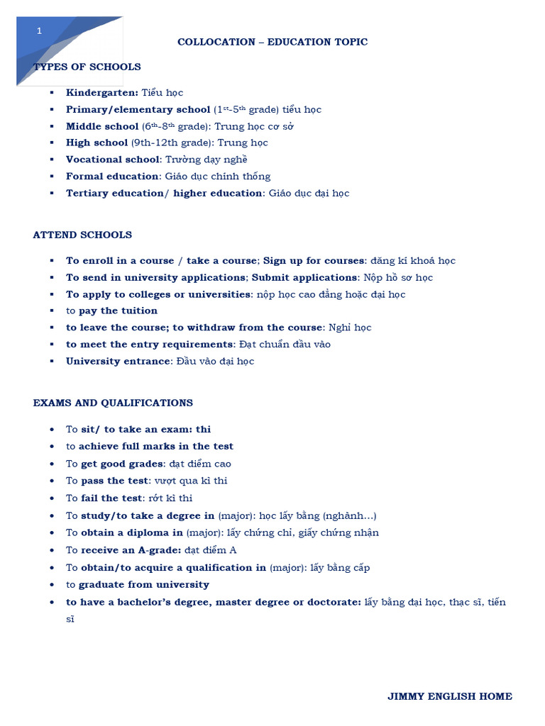 Collocation - Education Topic | PDF