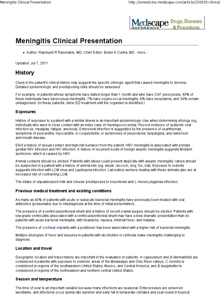 Meningitis Clinical Presentation | Download Free PDF | Meningitis ...